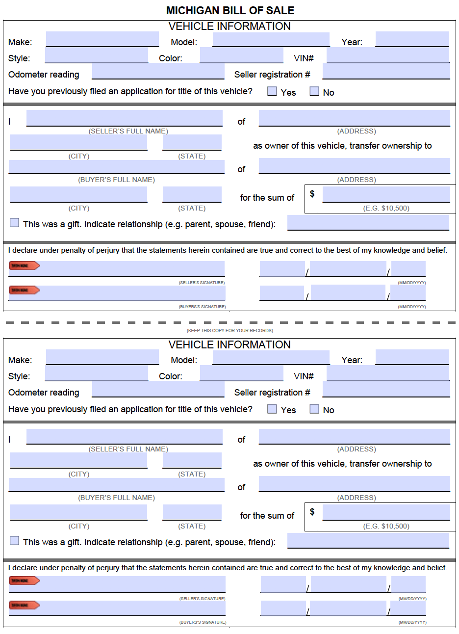 Free Michigan Bill Of Sale Template