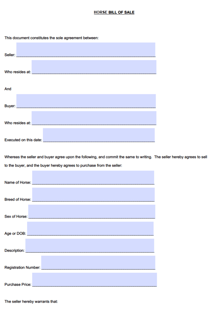Free Horse Bill Of Sale Form PDF WORD