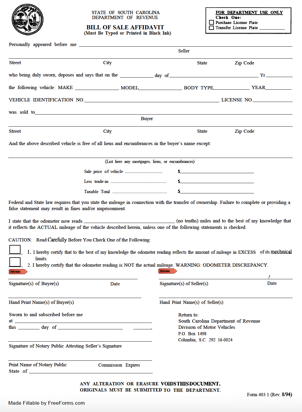 Motorcycle Bill Of Sale Form Texas