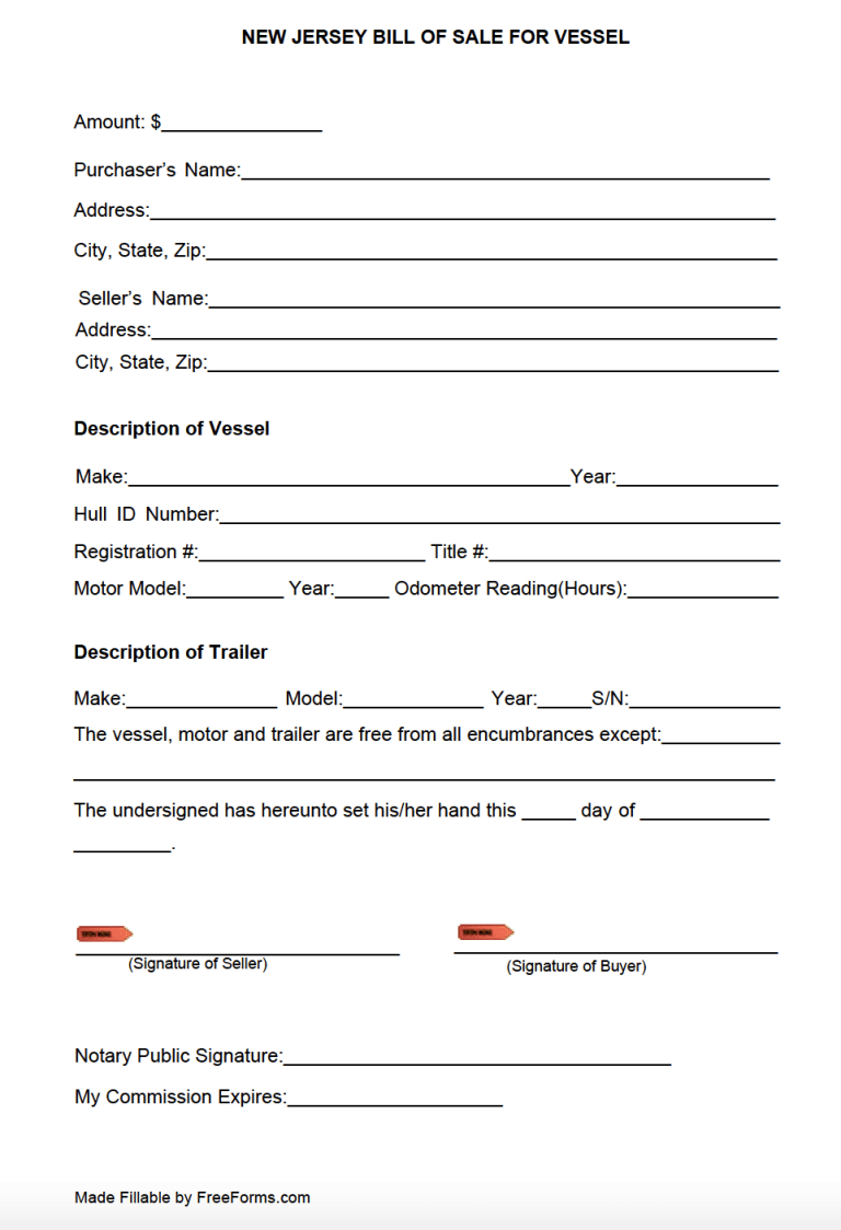 Free New Jersey Bill of Sale Forms | PDF
