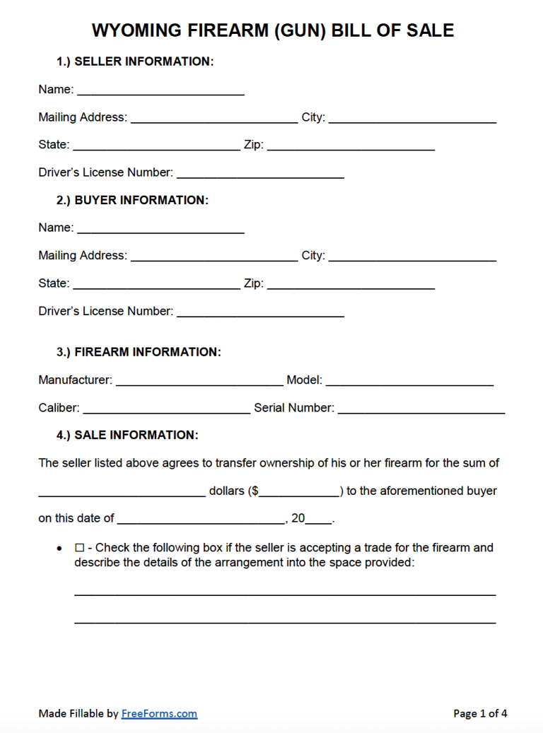 Free Wyoming Bill of Sale Forms | PDF