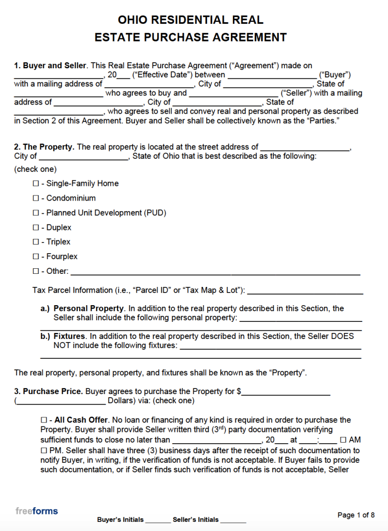 Free Ohio Real Estate Purchase Agreement Template PDF WORD Free Ohio Real Estate Purchase Agreement Template PDF WORD