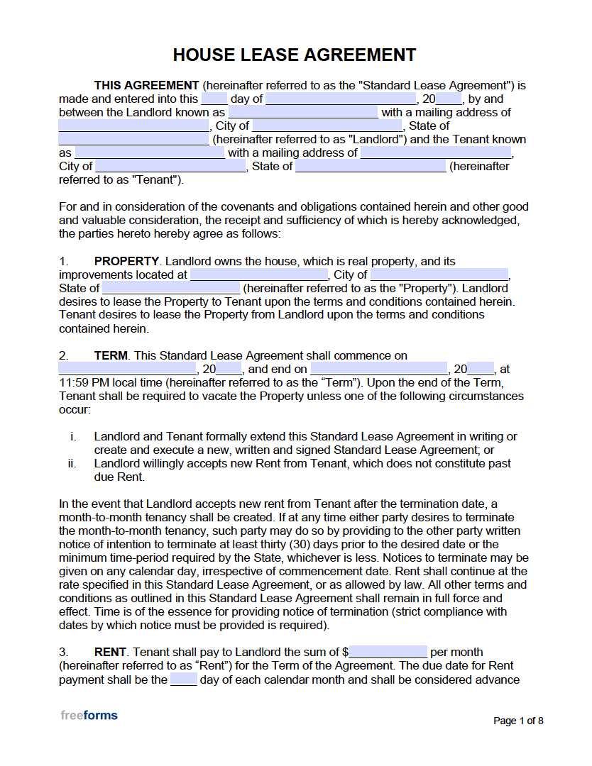 Printable House Rental Agreement Template Printable Templates