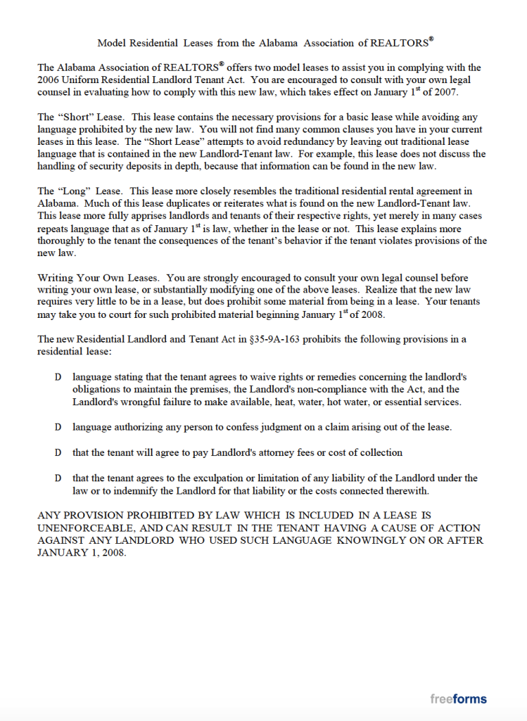 Free Alabama Rental Lease Agreement Templates (6) | PDF | Word