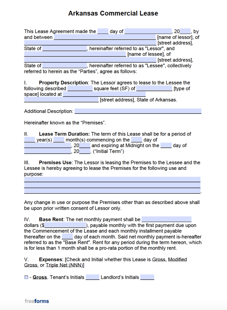 Free Arkansas Commercial Lease Agreement Template PDF WORD