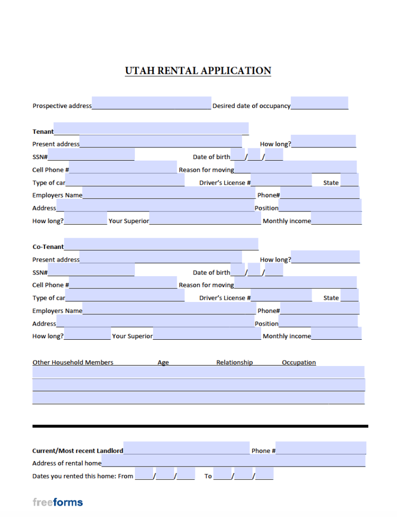 Free Utah Rental Application Form | PDF