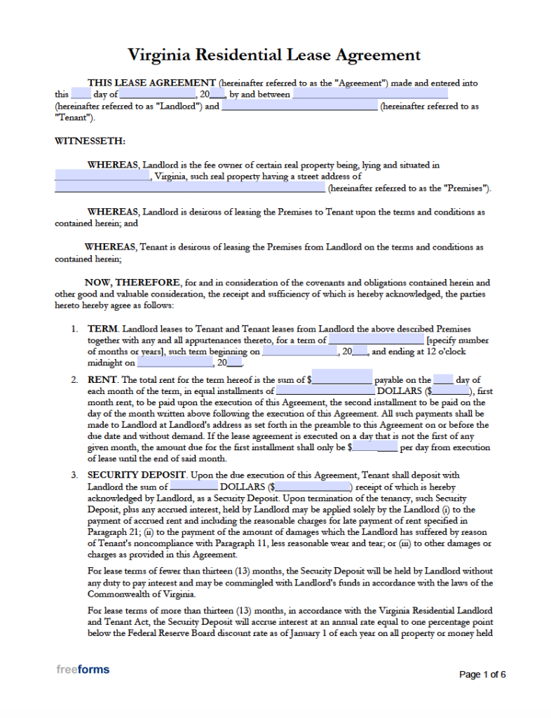 Printable Virginia Residential Lease Agreement Printable World Holiday