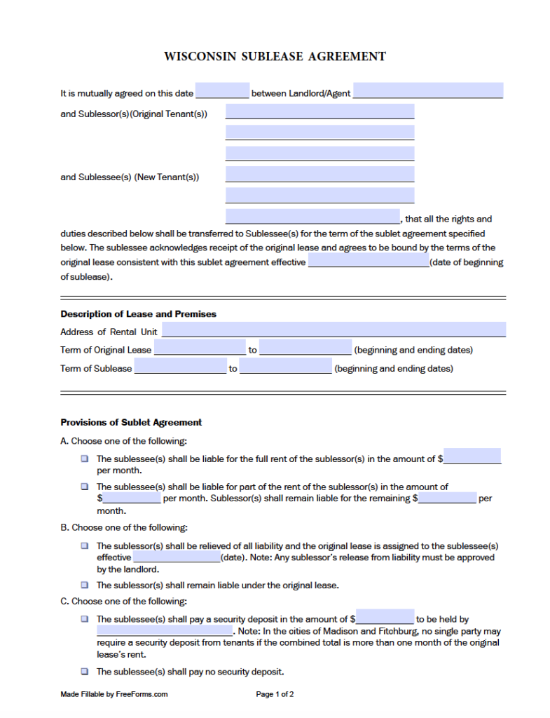 Free Wisconsin Rental Lease Agreement Templates | PDF