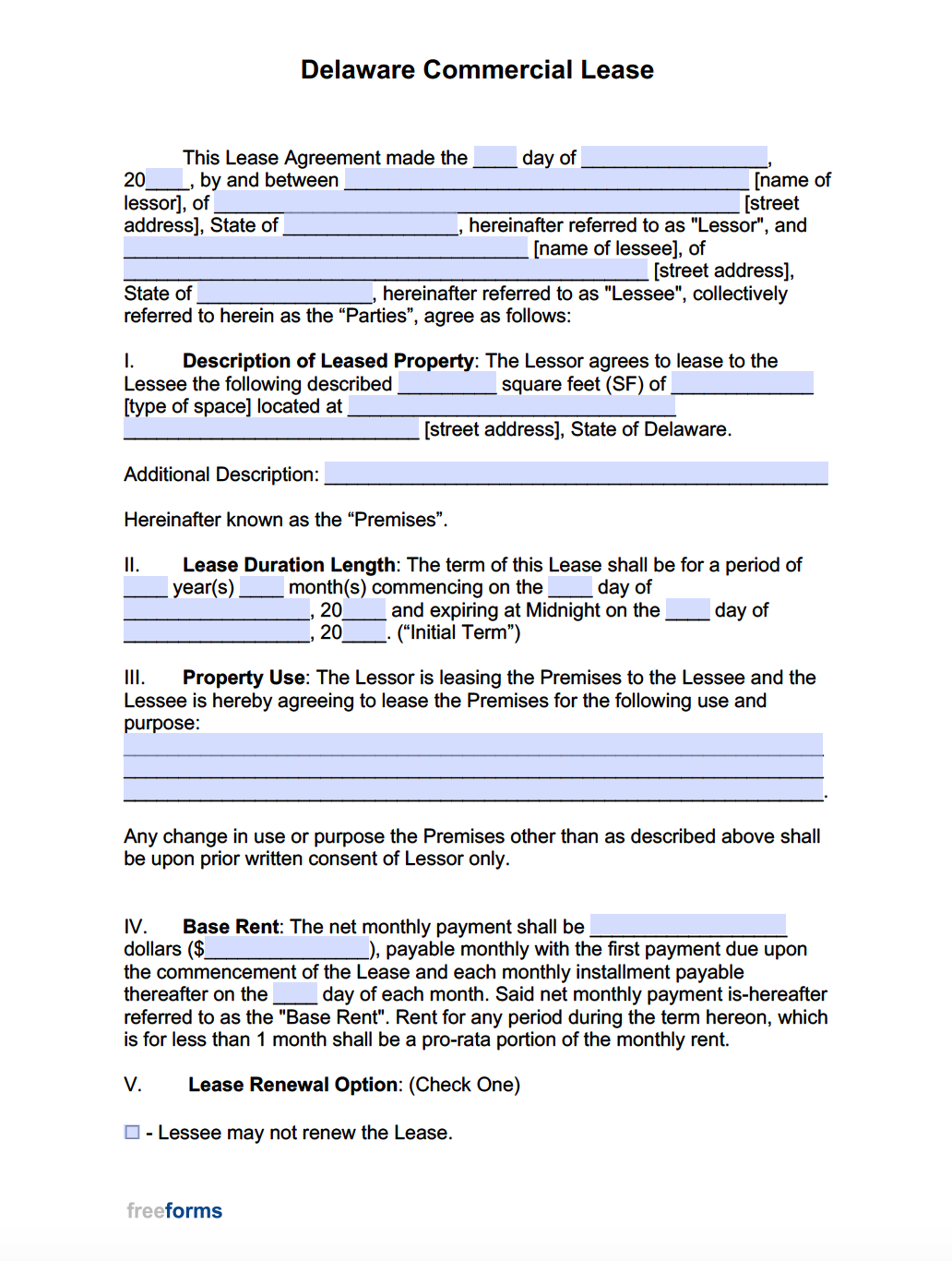 Free Delaware Commercial Lease Agreement Template PDF WORD