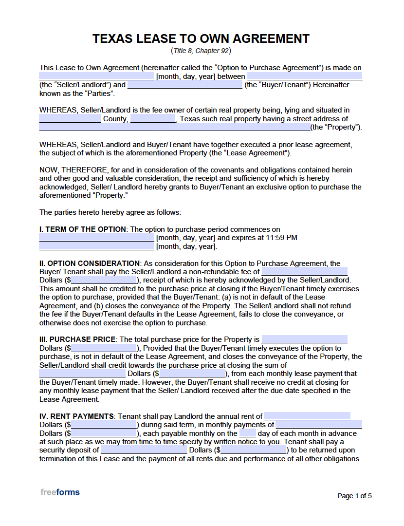 Free Texas Lease To Own Agreement Form PDF Word Free Texas Lease To Own Agreement Form PDF Word