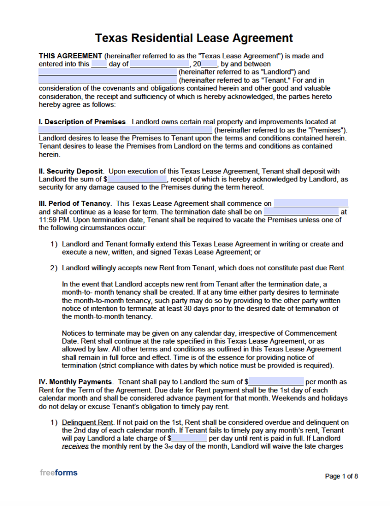 Printable Texas Lease Agreement Pdf Printable World Holiday