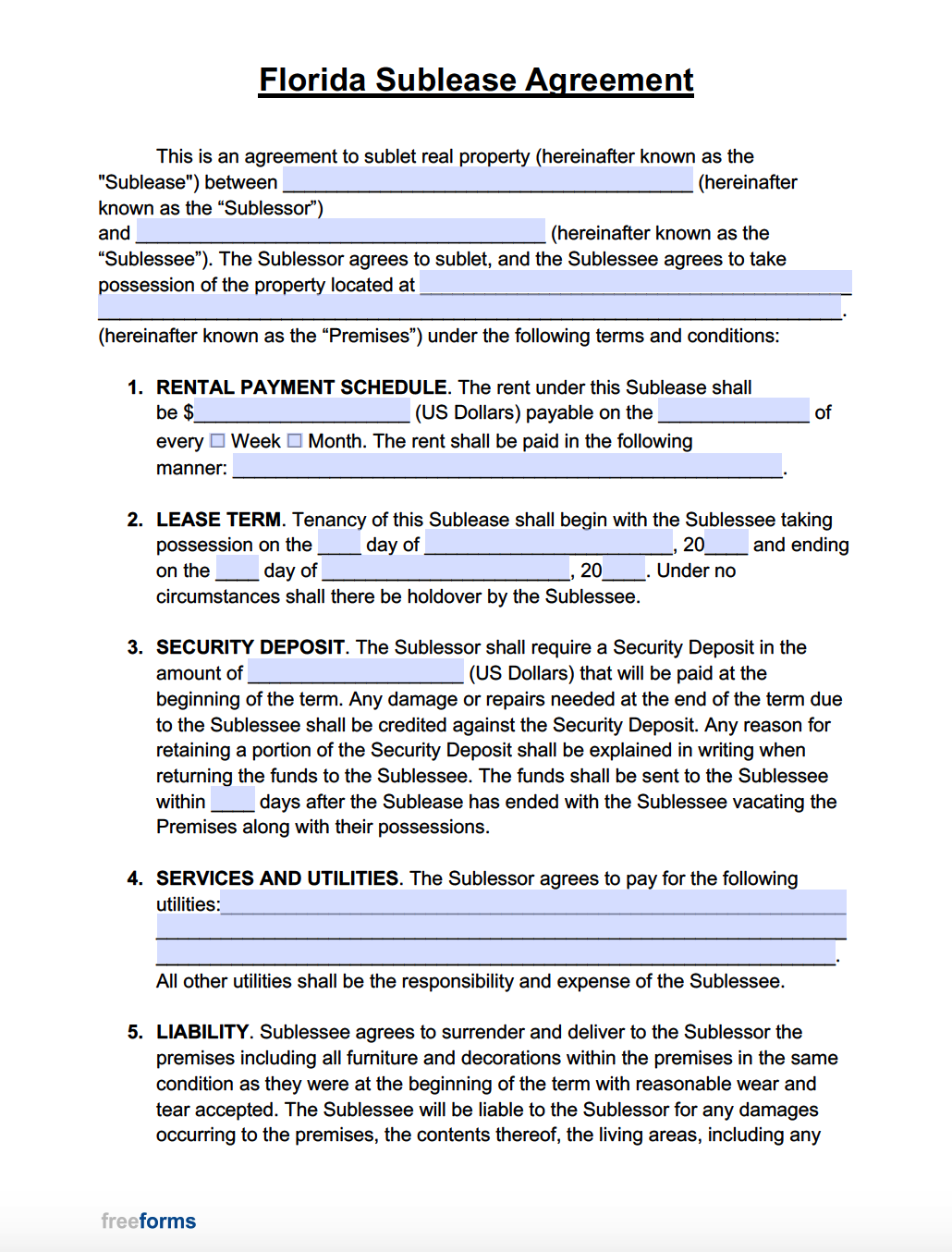 Free Florida Sublease Agreement Template PDF WORD