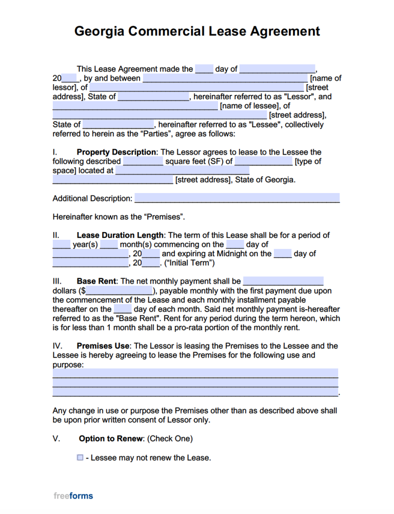 Free Georgia Commercial Lease Agreement Template PDF WORD