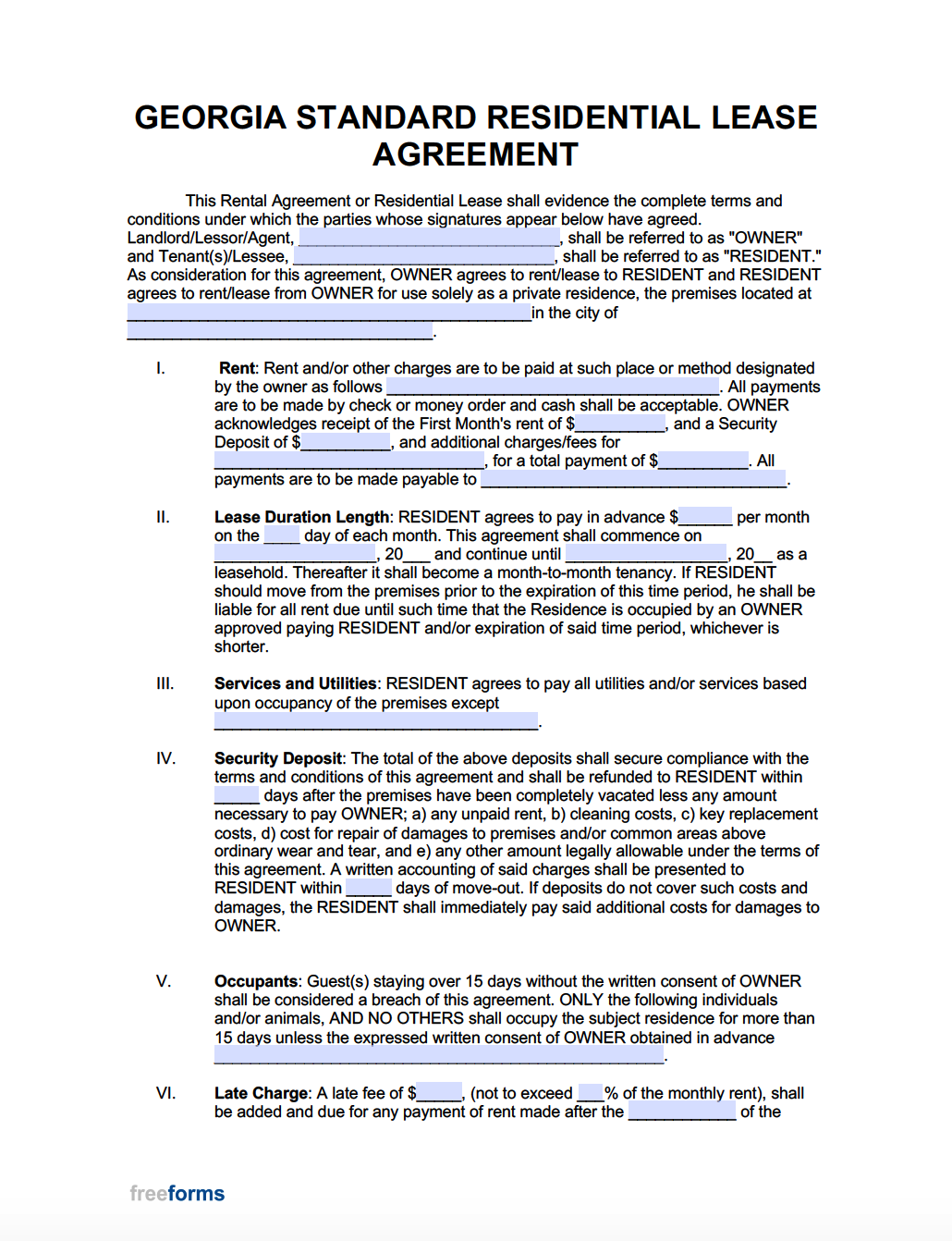 Printable Rental Lease Agreement Ga