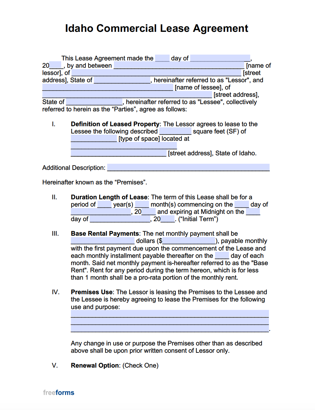 Free Idaho Commercial Lease Agreement Template PDF WORD