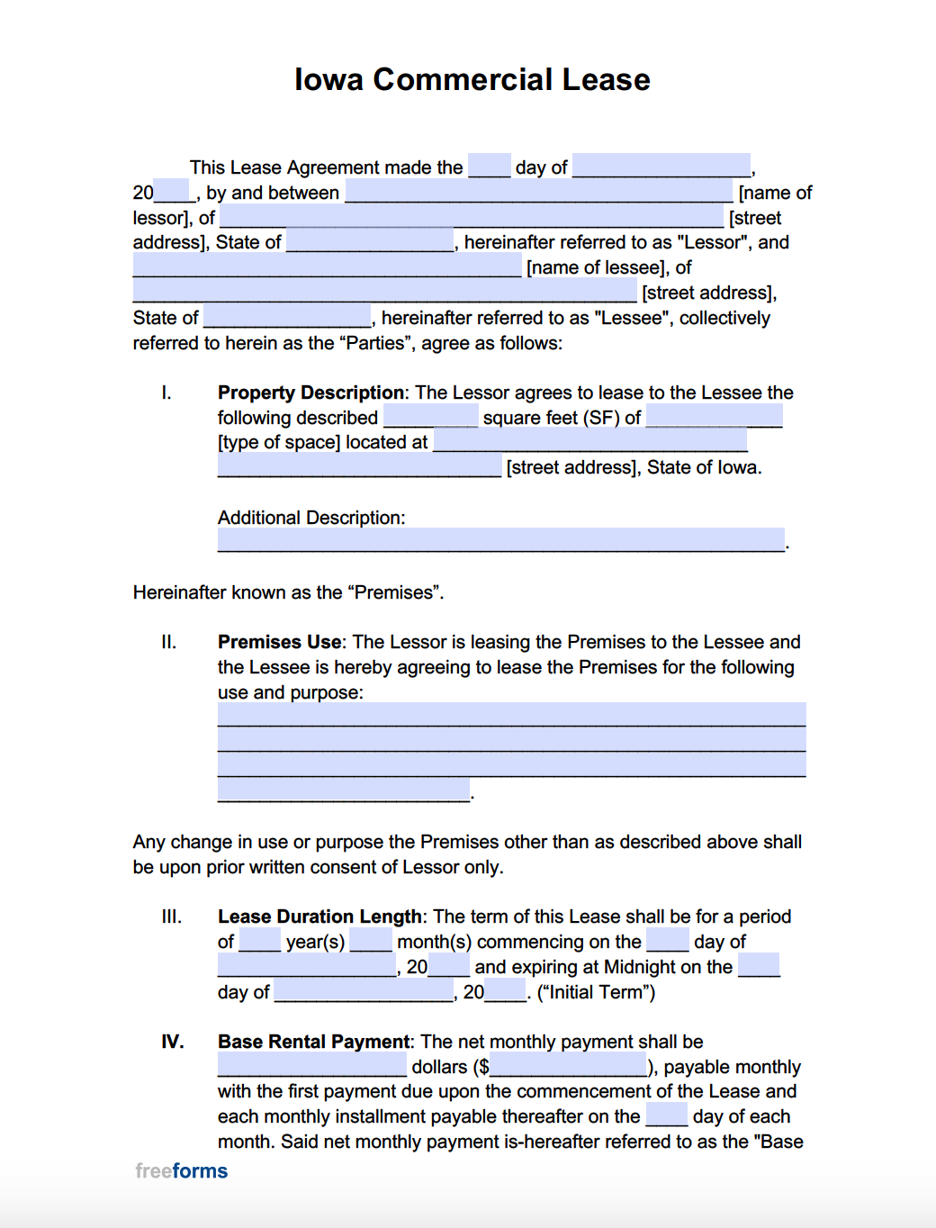 Free Iowa Commercial Lease Agreement Template PDF WORD