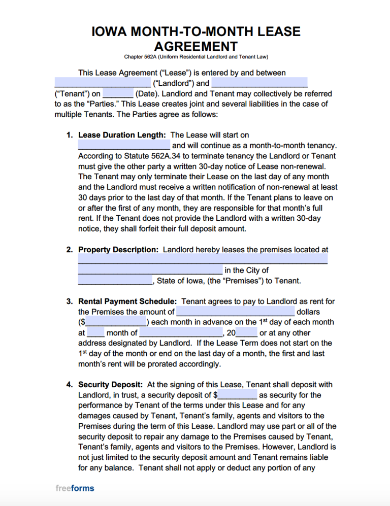 Free Iowa Rental Lease Agreement Templates PDF