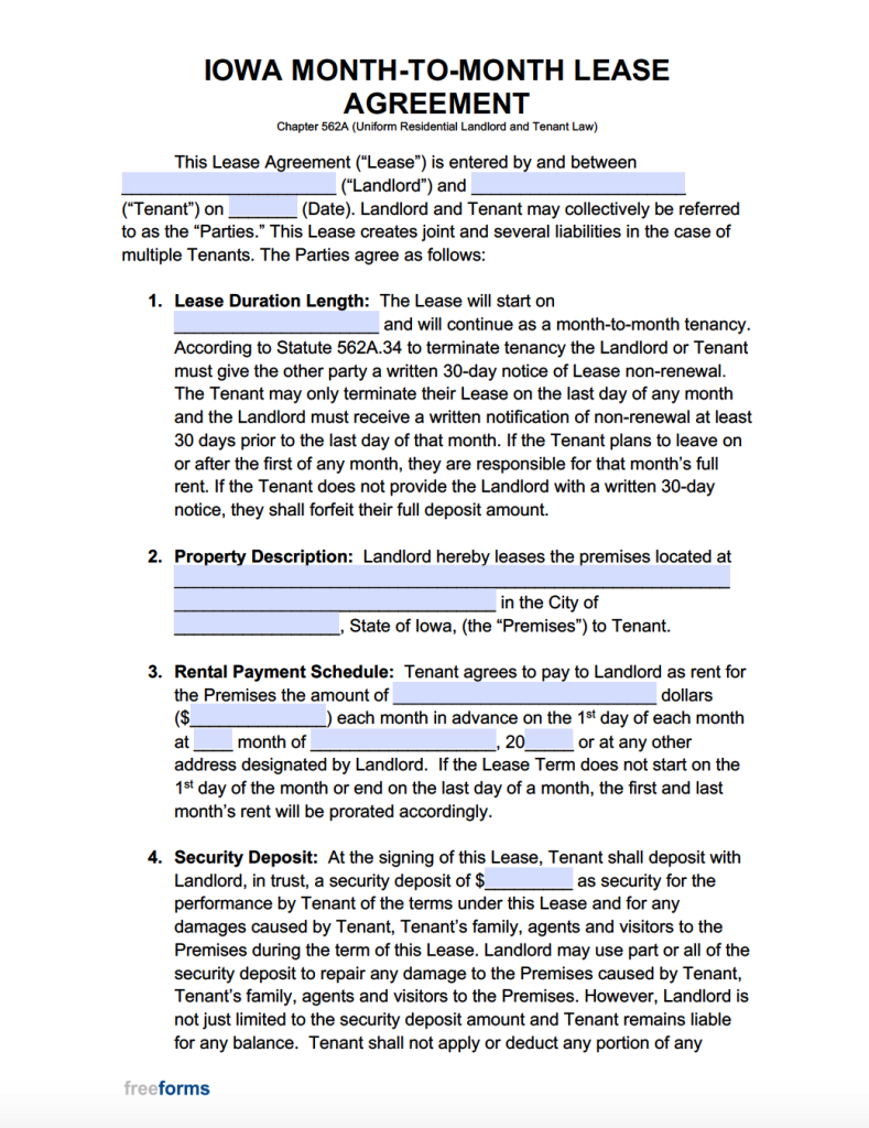 Free Iowa Rental Lease Agreement Templates | PDF