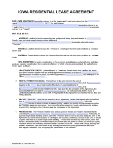 Free Iowa Rental Lease Agreement Templates | PDF
