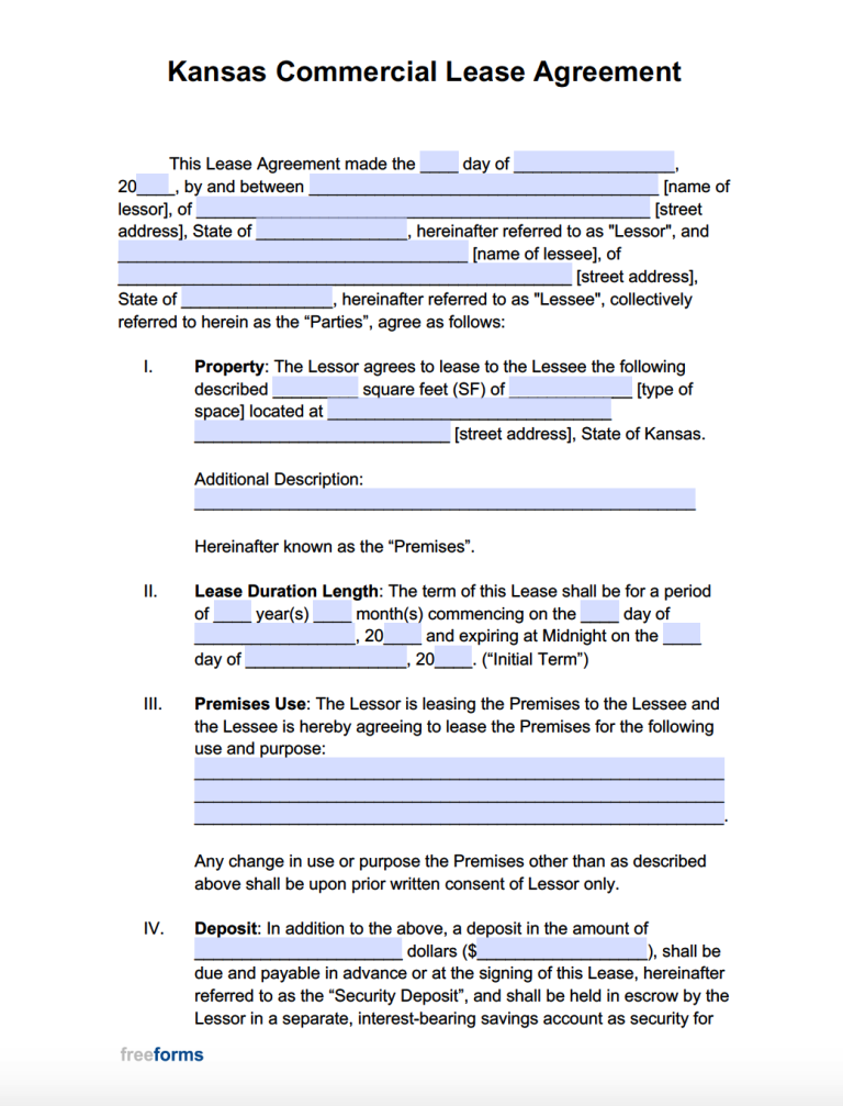 Free Kansas Rental Lease Agreement Templates PDF WORD