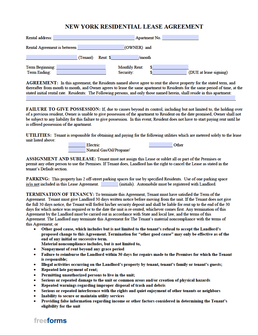 Templates Lease Agreement New York Printable Form Templates And 
