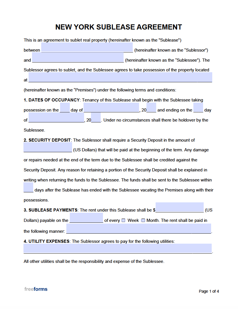 Free New York Sublease Agreement Template PDF WORD
