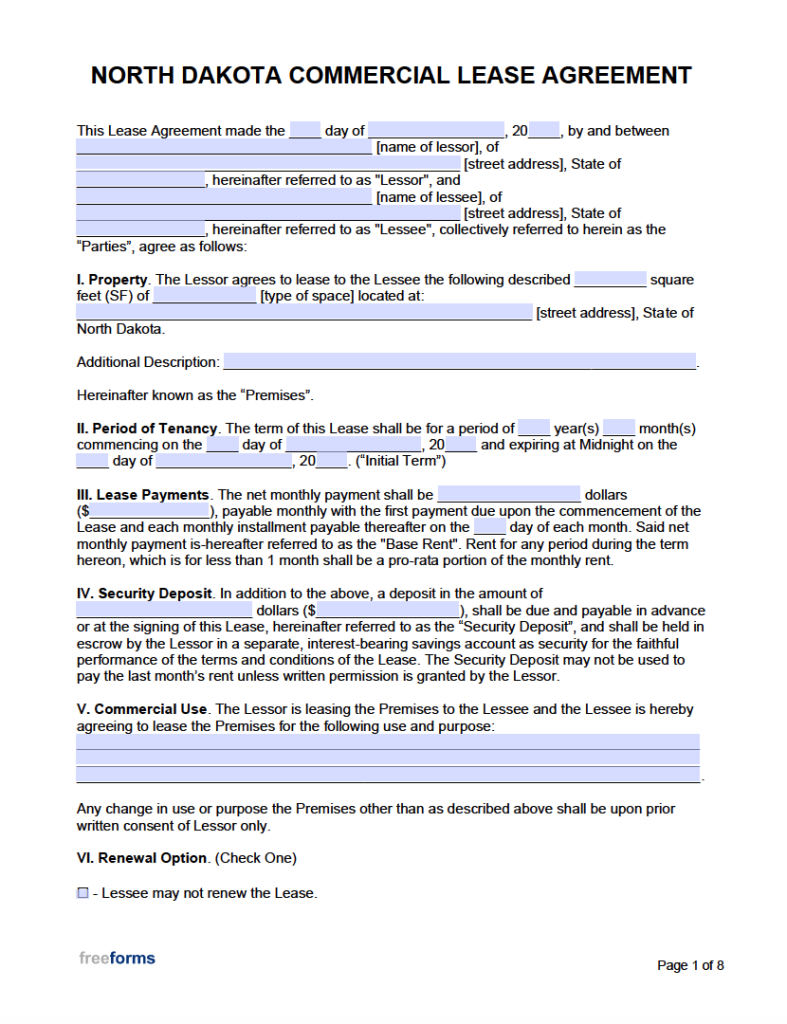Free North Dakota Commercial Lease Agreement Template | PDF | WORD Free North Dakota Commercial Lease Agreement Template | PDF | WORD