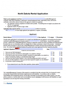 Free North Dakota Rental Application Form | PDF