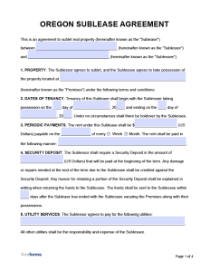 Free Oregon Sublease Agreement Template | PDF | WORD
