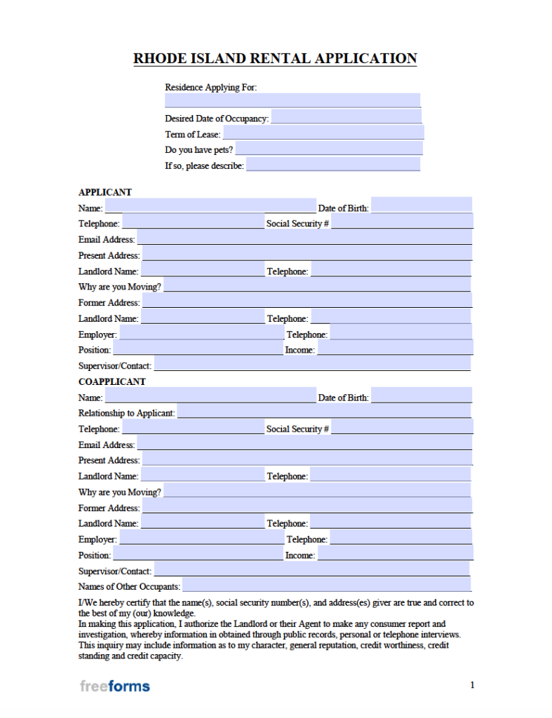 Free Rhode Island Rental Application Form | PDF