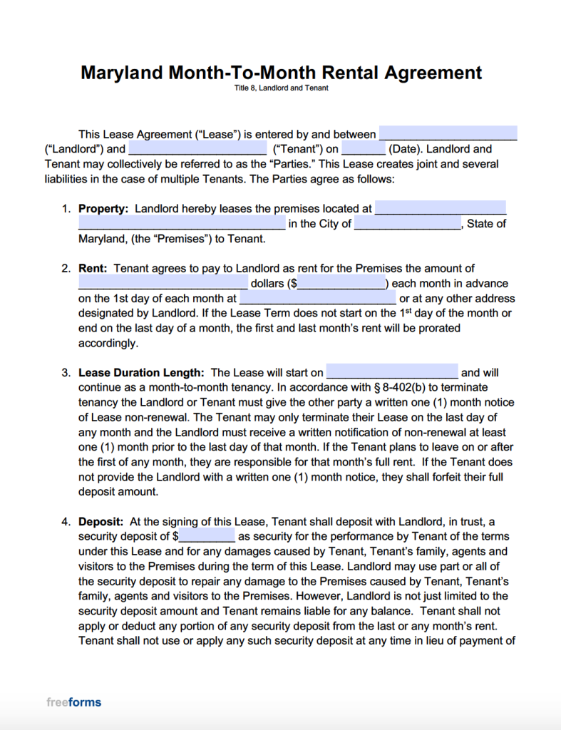 Free Maryland Rental Lease Agreement Templates PDF WORD Free Maryland Rental Lease Agreement Templates PDF WORD