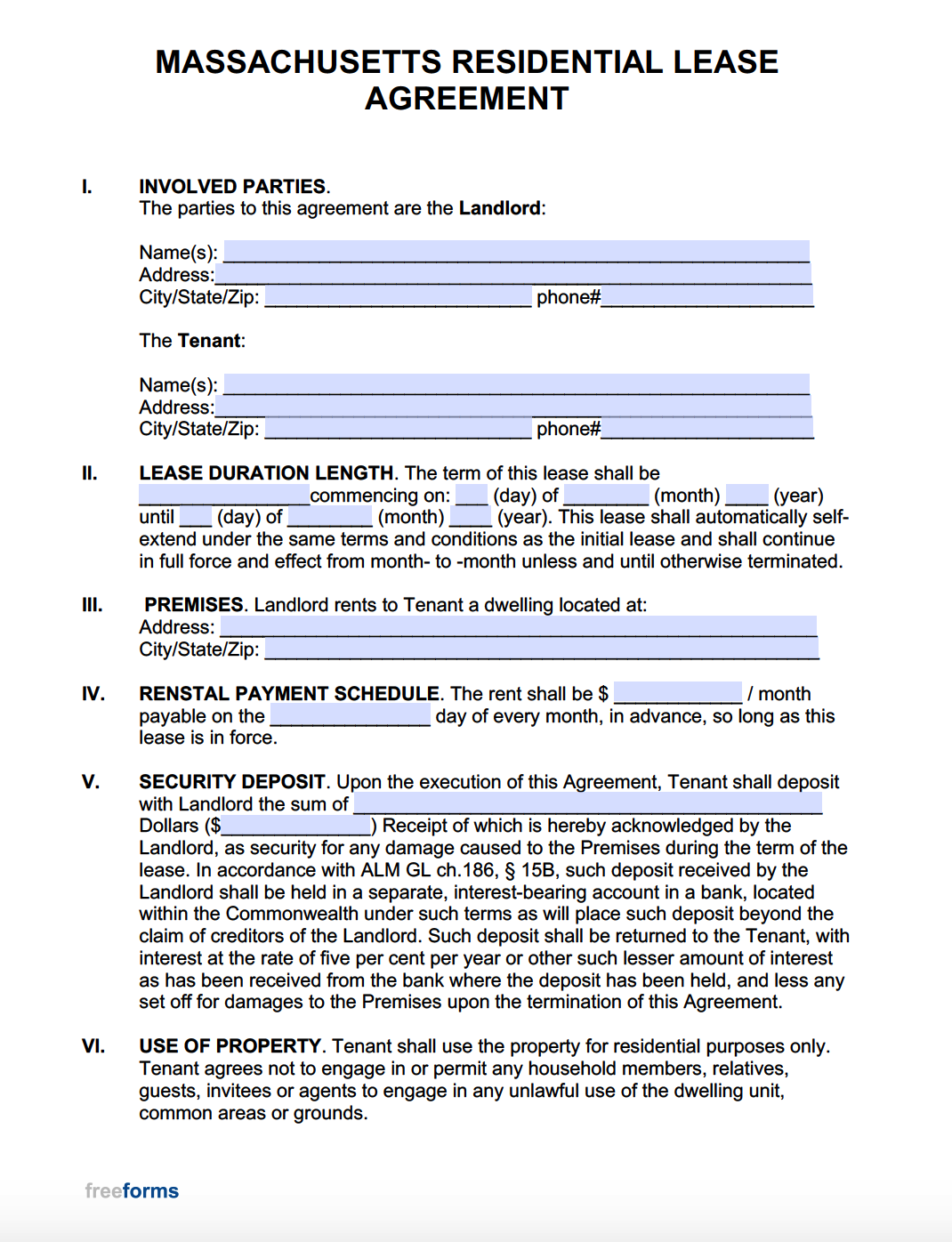 Free Massachusetts Rental Lease Agreement Templates | PDF | WORD