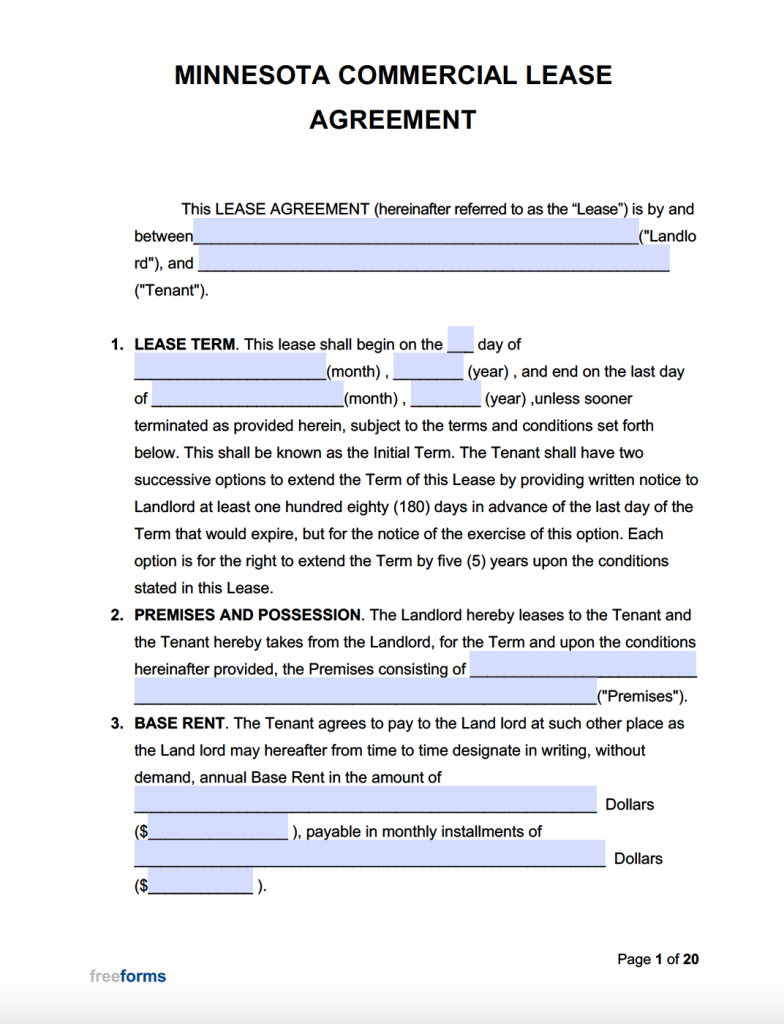 Free Minnesota Commercial Lease Agreement Template | PDF | WORD Free Minnesota Commercial Lease Agreement Template | PDF | WORD