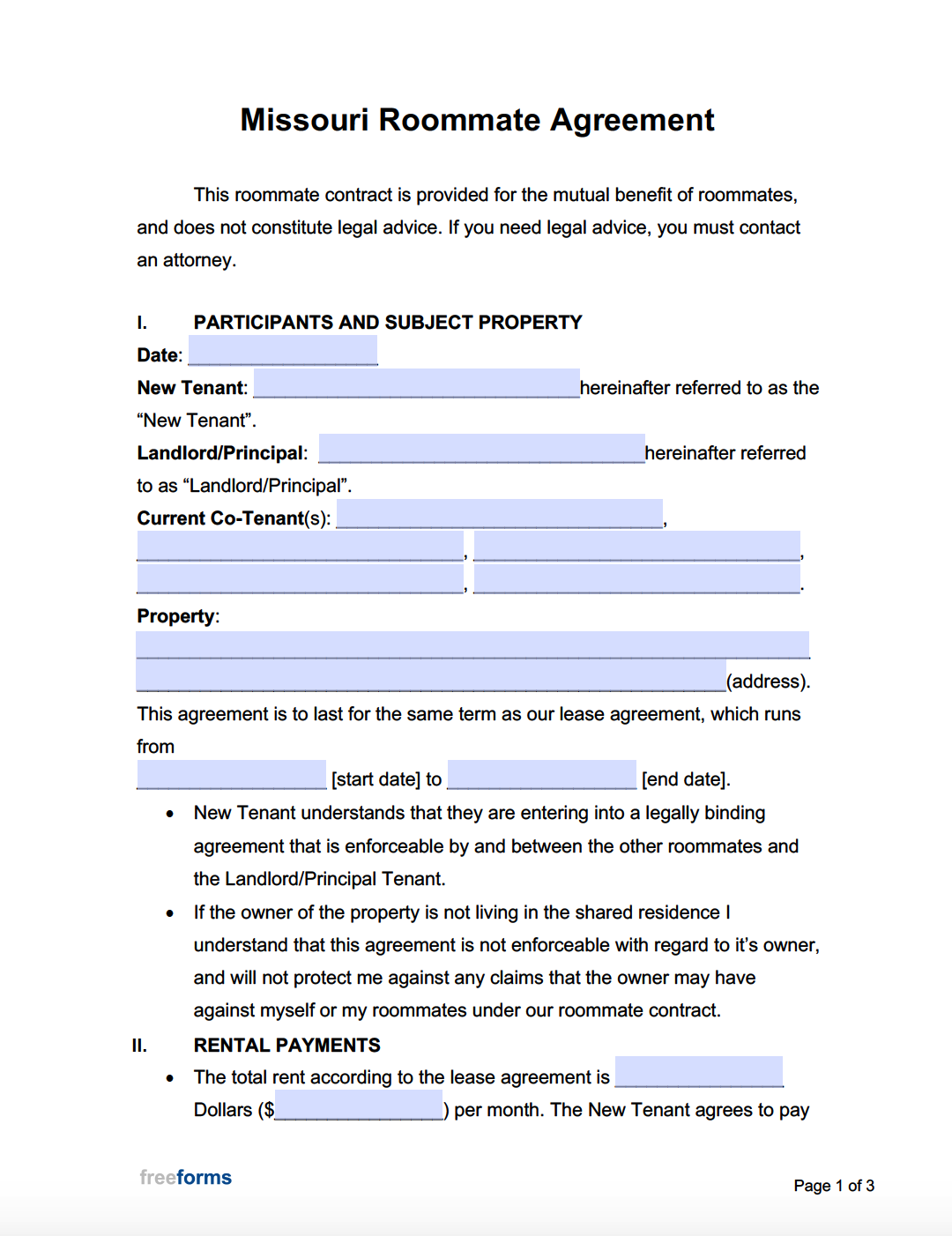Free Roommate Lease Agreement Template