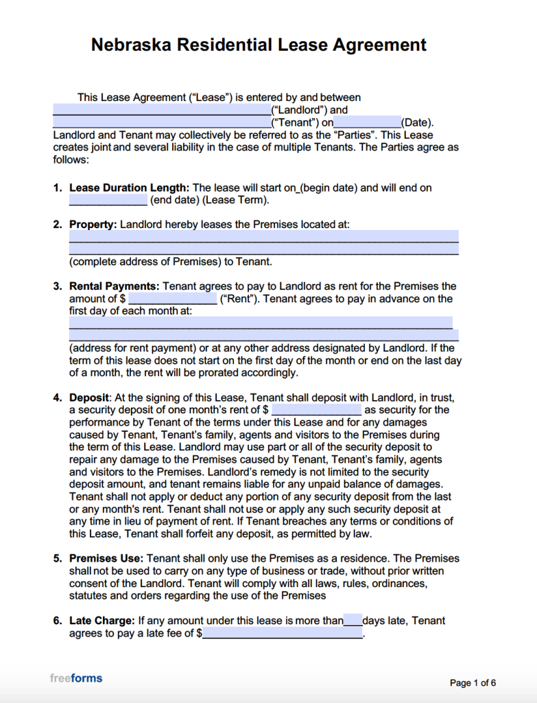 Free Nebraska Rental Lease Agreement Templates | PDF | Word