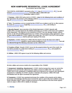 Free New Hampshire Rental Lease Agreement Templates | PDF | Word