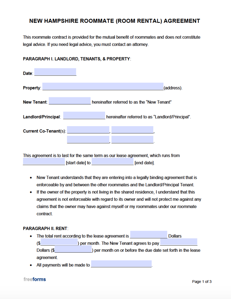 Free New Hampshire Rental Lease Agreement Templates | PDF | Word