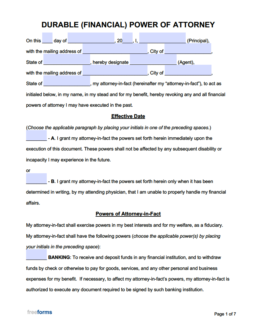 Free Durable (Financial) Power of Attorney Forms | PDF | WORD