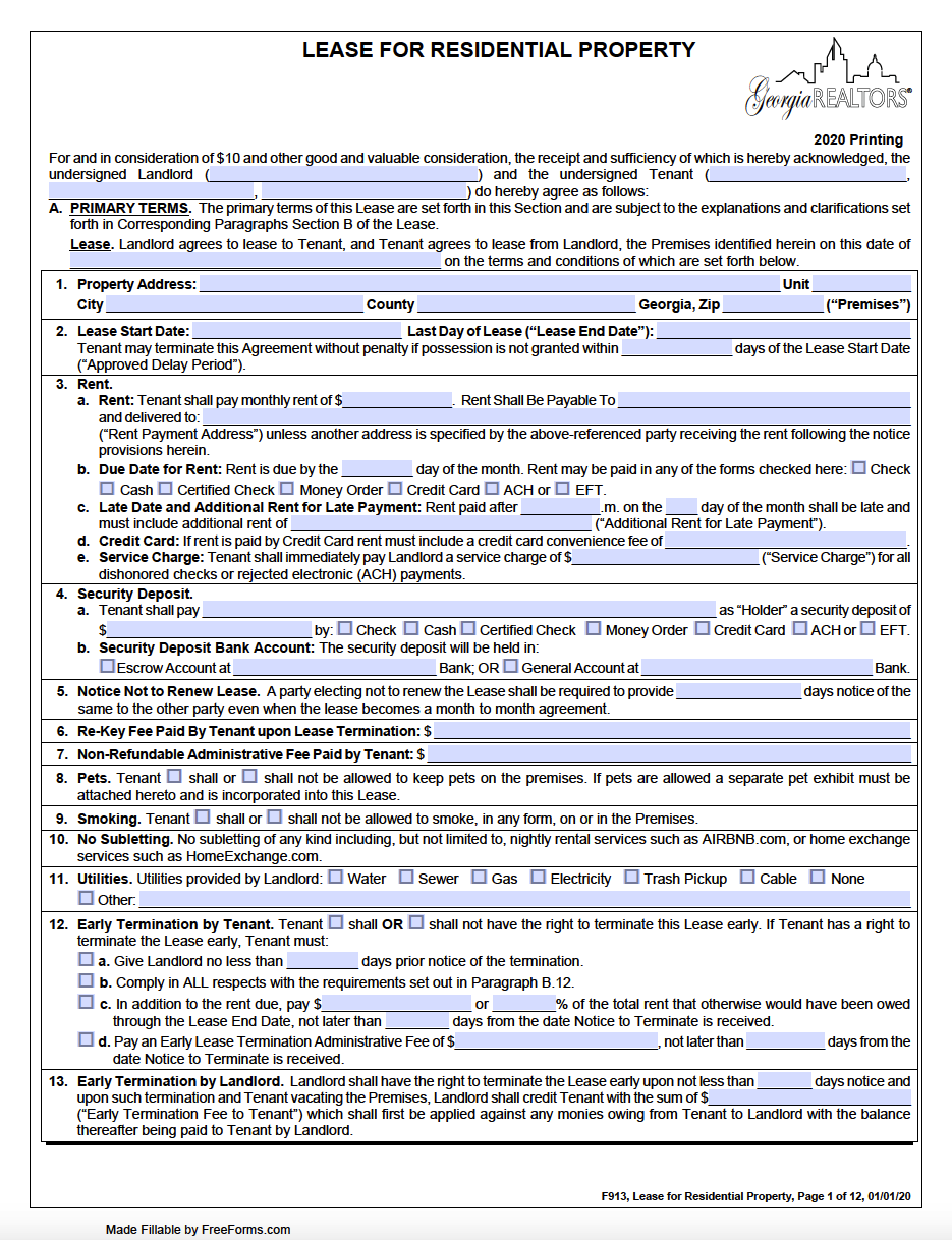 Free Georgia Rental Lease Agreement Templates | PDF | Word