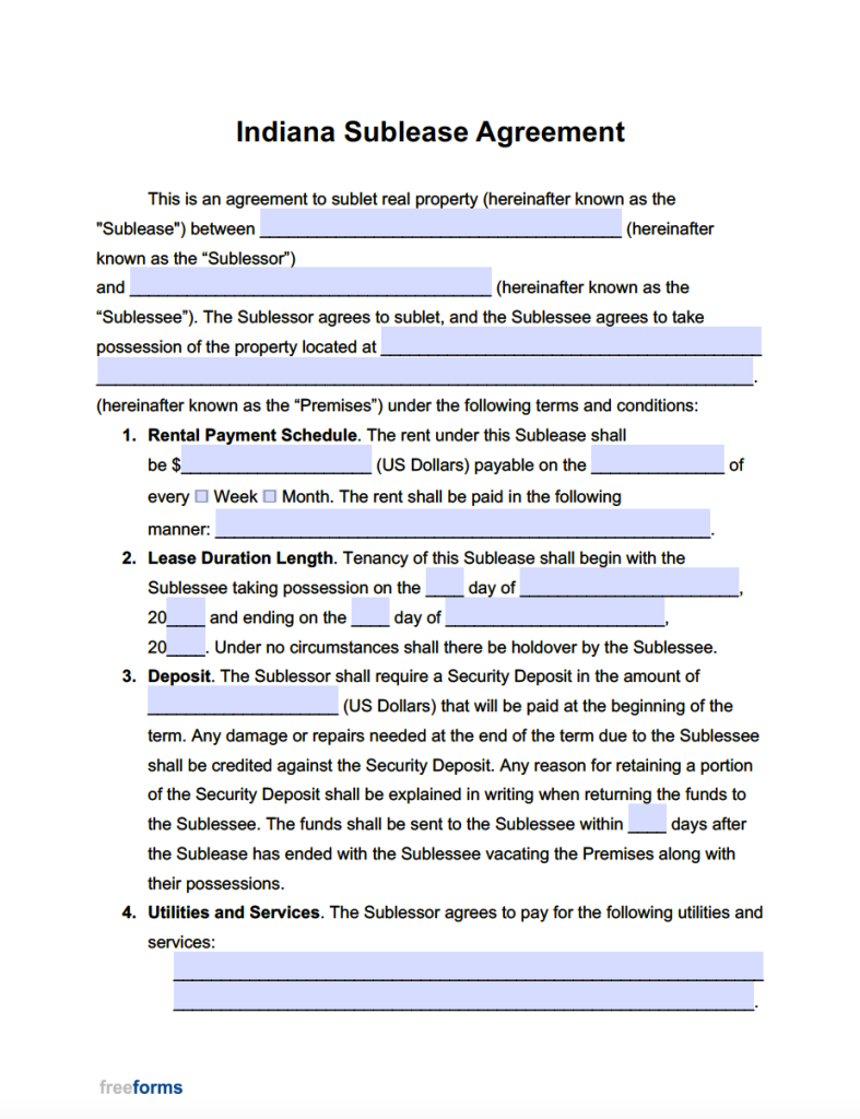 Free Indiana Rental Lease Agreement Templates | PDF | WORD