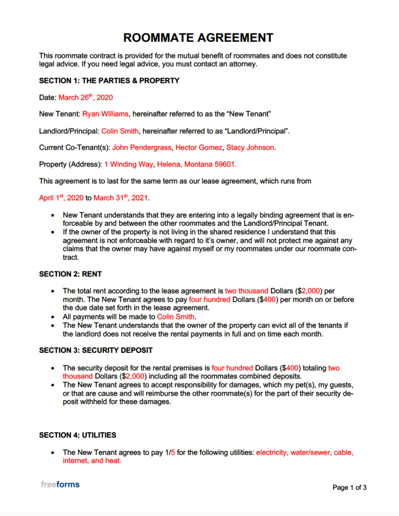 Free Roommate (Room Rental) Agreement Template | PDF | Word