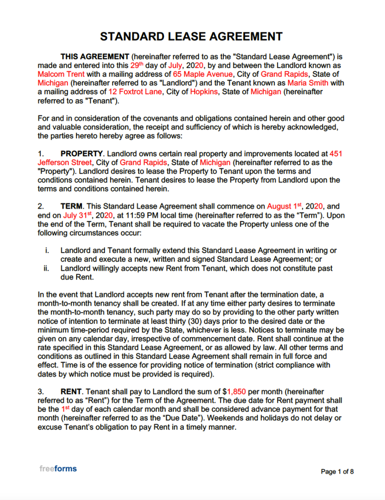 Free Standard Residential Lease Agreement Template | PDF | Word