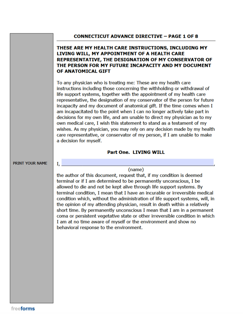 Free Connecticut Advance Directive Form (Medical POA & Living Will) | PDF