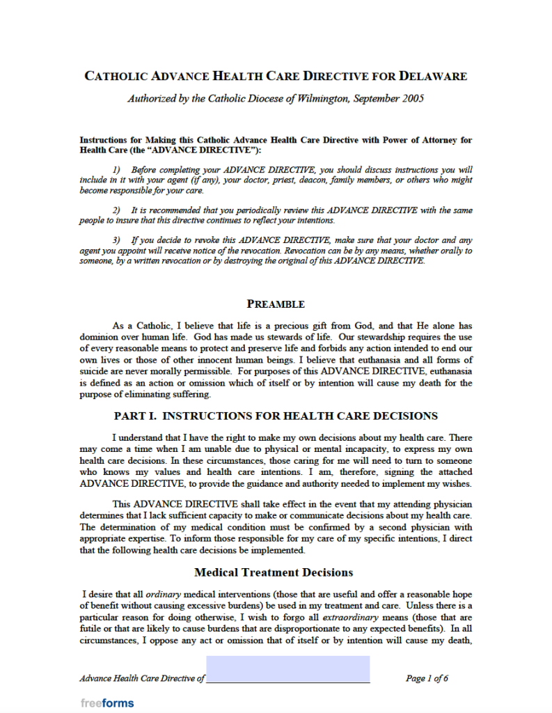 Free Delaware Advance Directive Form (Medical POA & Living Will) | PDF