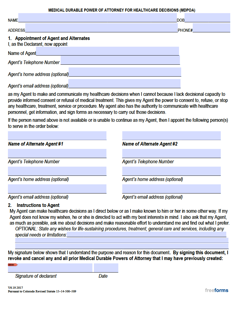 Free Printable Power Of Attorney Form Colorado Printable Forms Free 