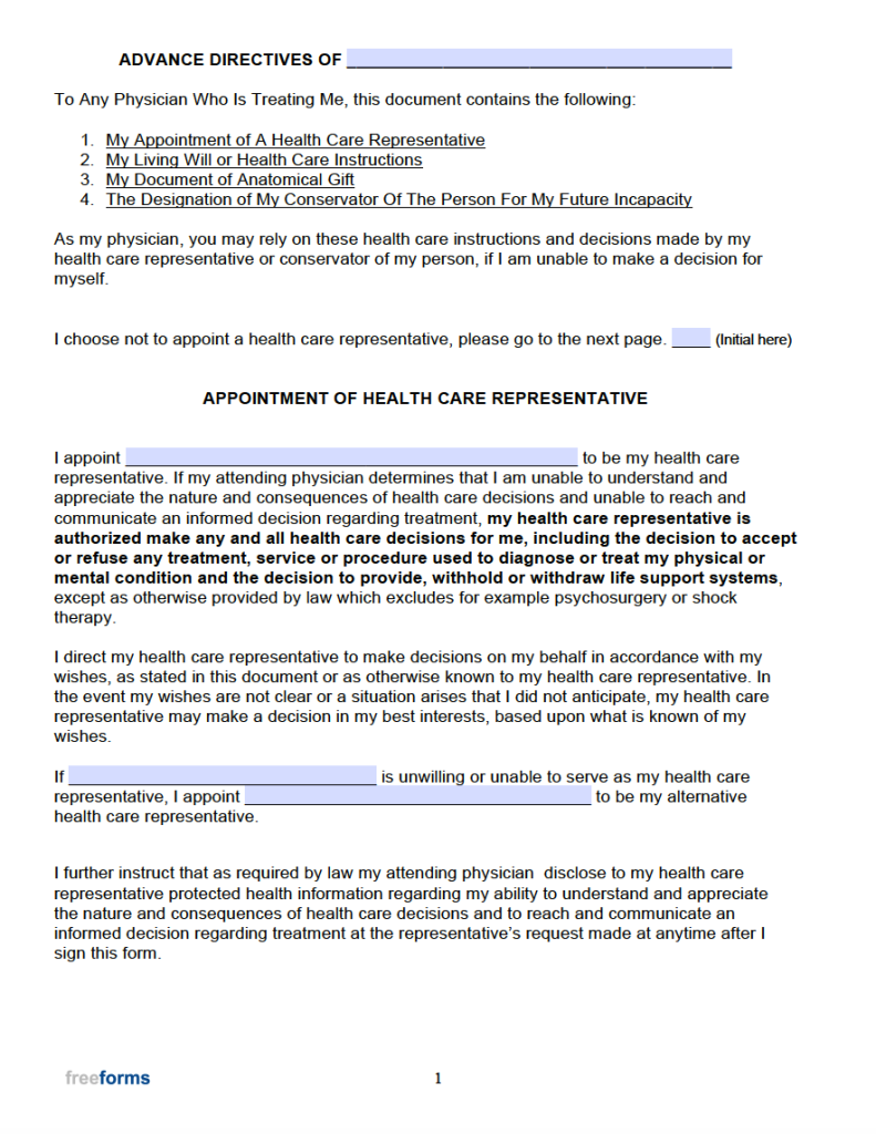 Free Connecticut Advance Directive Form (Medical POA & Living Will) | PDF