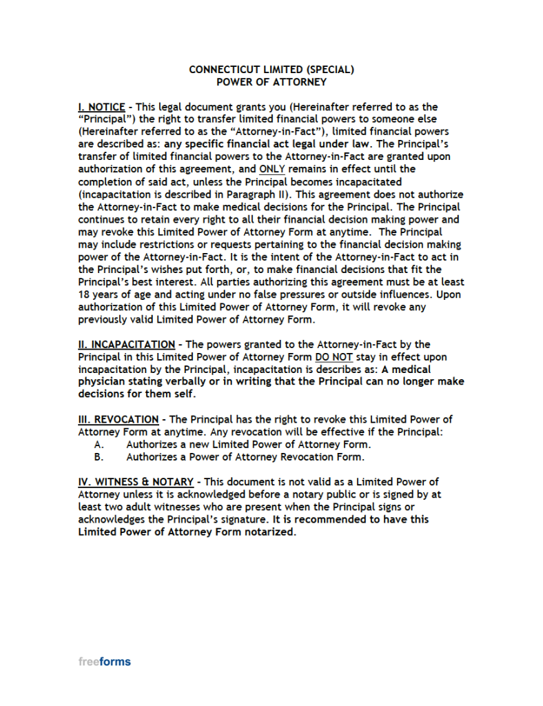 Free Connecticut Limited (Special) Power of Attorney Form | PDF | WORD