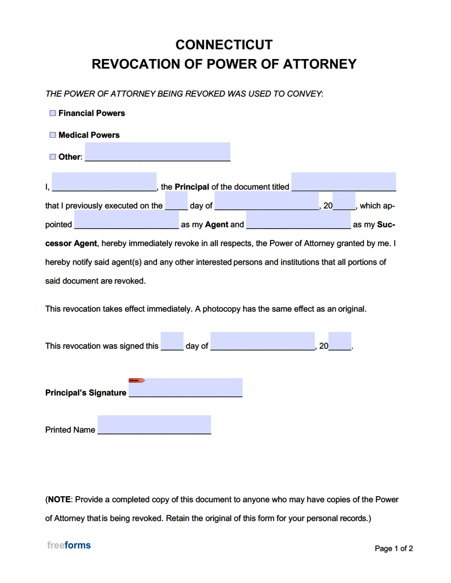 Free Connecticut Revocation of Power of Attorney Form | PDF