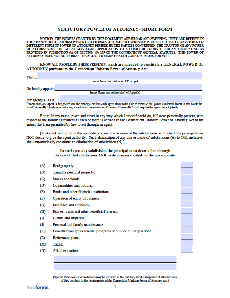 Free Connecticut Durable (Financial) Power of Attorney Form | PDF