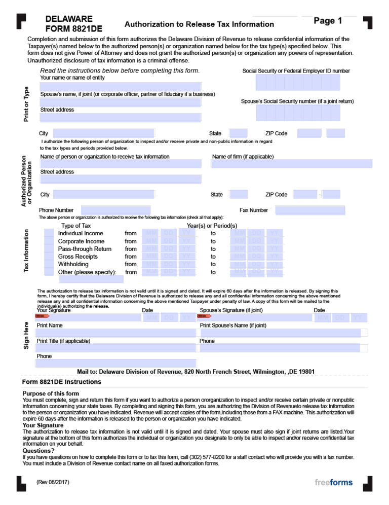 Free Delaware Tax Power of Attorney (Form 2848) | PDF